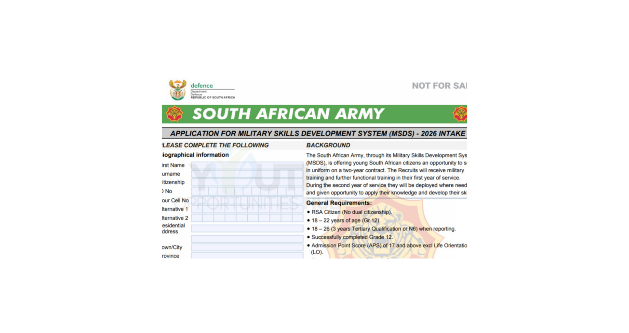 South African Army Military Skills Development System (MSDS) Intake For ...
